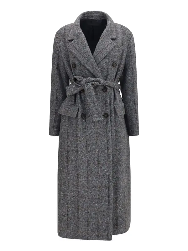 Brunello Cucinelli Long Alpaca-blend Coat With Belt - Gray