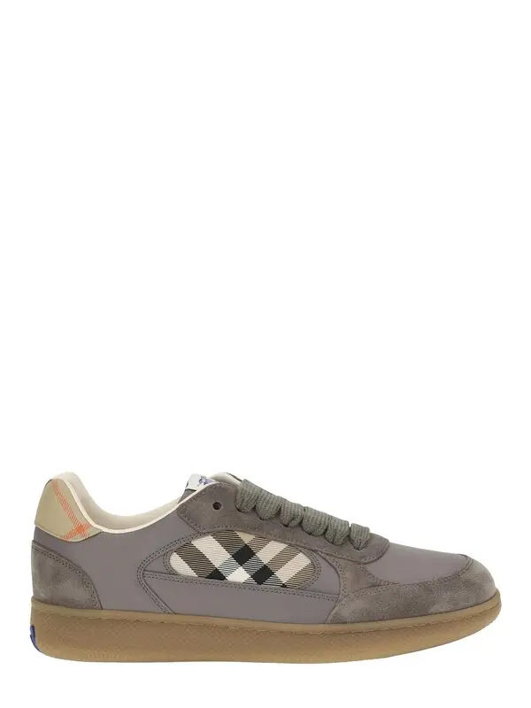Burberry Terrace Leather And Check Sneakers - Gray