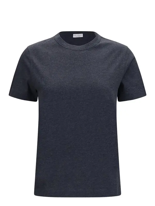 Brunello Cucinelli Monochrome Cotton T-shirt With Jewel Detail - Gray