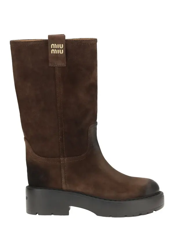 Miu Miu Suede Leather Boots - Brown