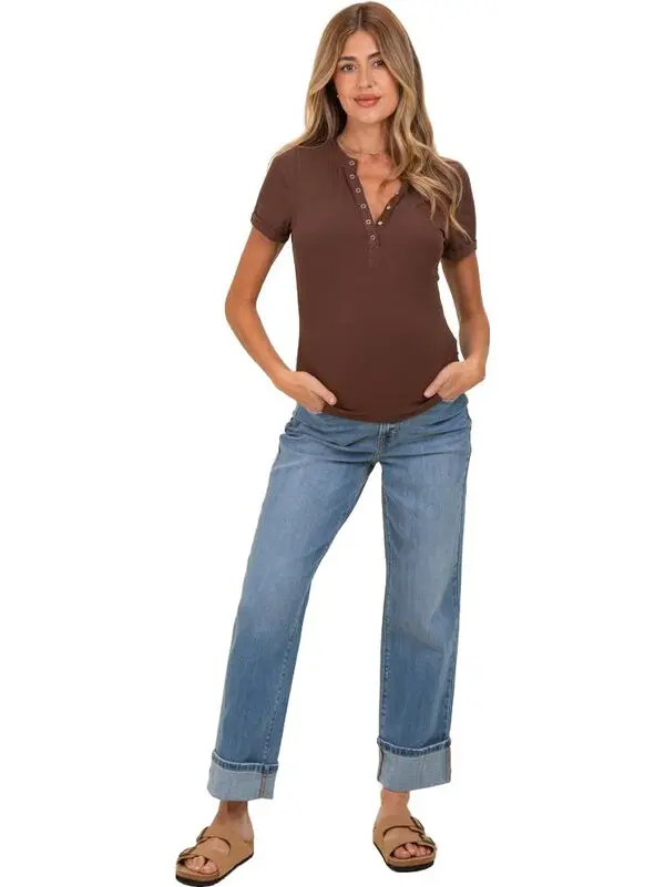 PINKBLUSH Maternity Dad Jean With Cuff - Blue