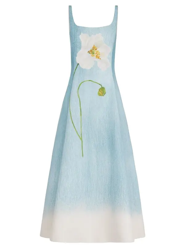 Oscar De La Renta Ombré Peony Faille Dress - Blue