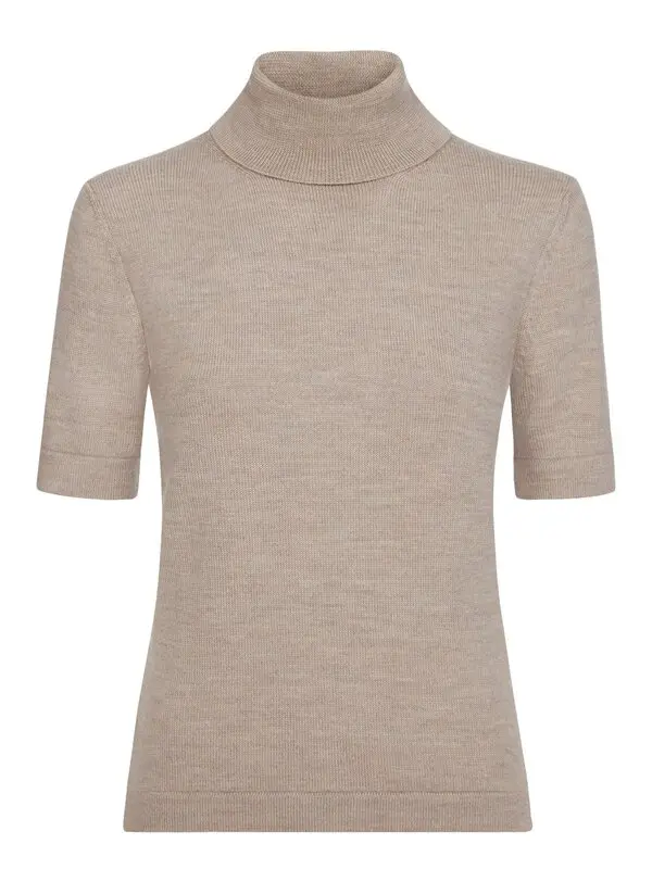 Oscar De La Renta Wool Turtleneck Short-sleeve Pullover - Beige