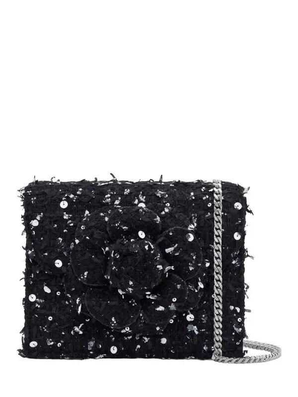 Oscar De La Renta Sequin Ribbon Tweed Mini Tro Bag - Black