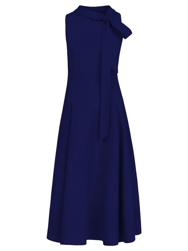 Oscar De La Renta Sleeveless Bow Detail Wool Dress - Navy