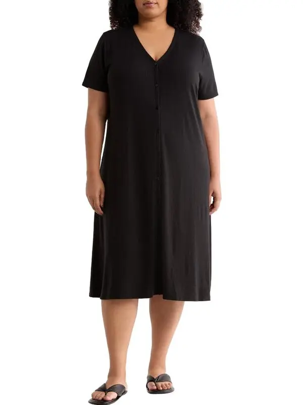 Eileen Fisher Ribbed V-neck Dress - Black