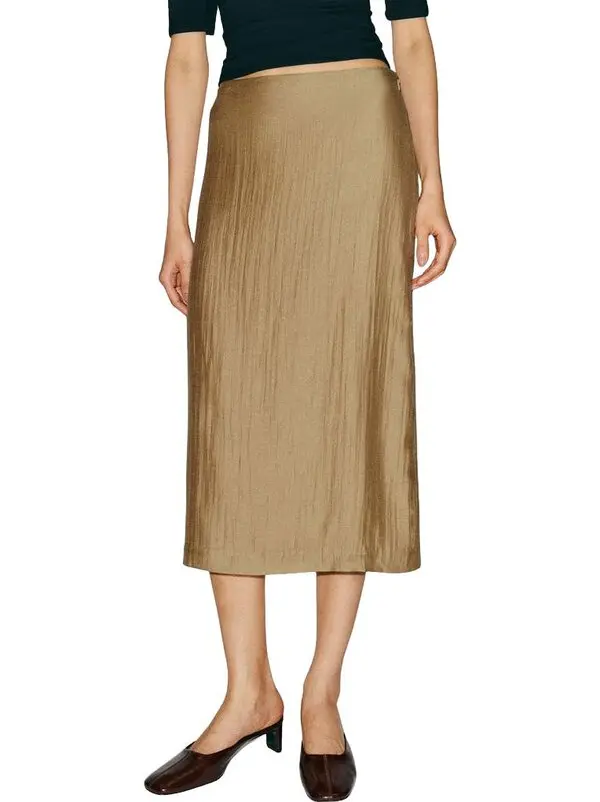 REFORMATION Helen Low Waist Midi Skirt - Tan