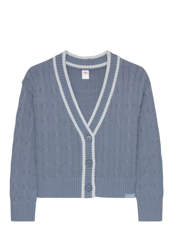 Boast Cardigan Sweater With Varsity Styling - Light Blue