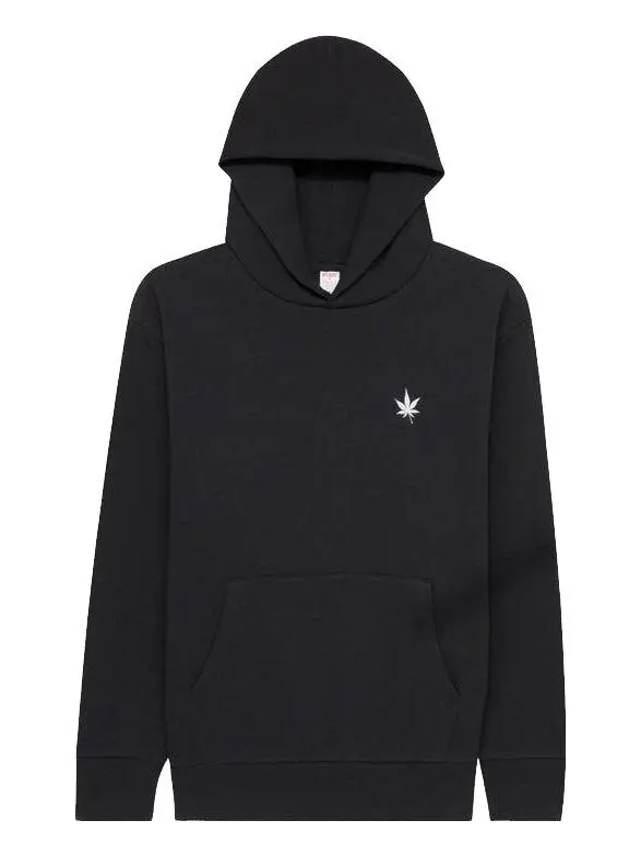 Boast Fleece Hoodie With Embroidered Leaf Logo - Black