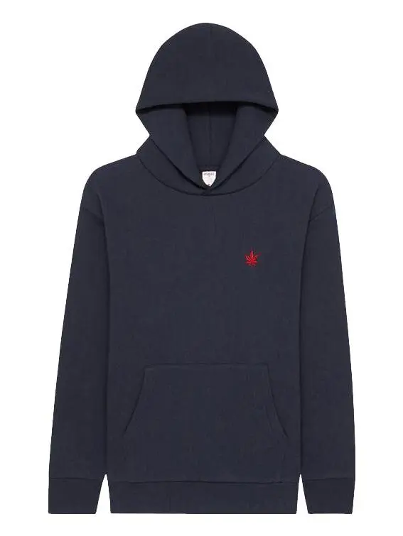 Boast Fleece Hoodie With Embroidered Leaf Logo - Navy