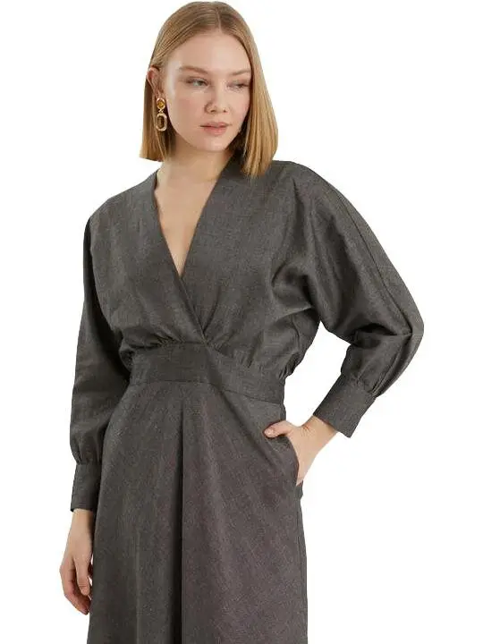 GIZIA Long Sleeve Ankle-length Dress - Grey