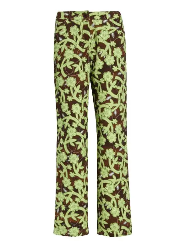 SIEDRES Roux Floral Low Rise Straight Leg Cotton Twill Pants - Brown Multi