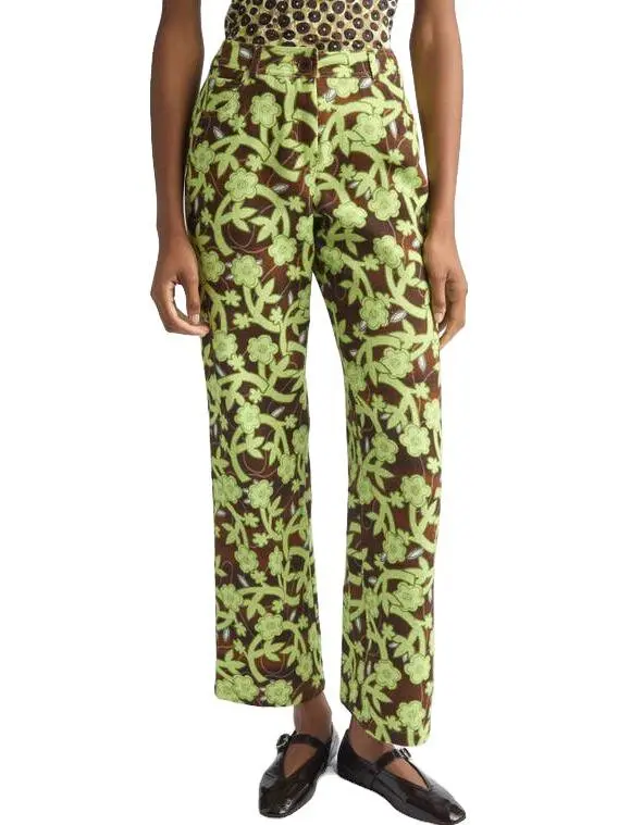 SIEDRES Roux Floral Low Rise Straight Leg Cotton Twill Pants - Brown Multi