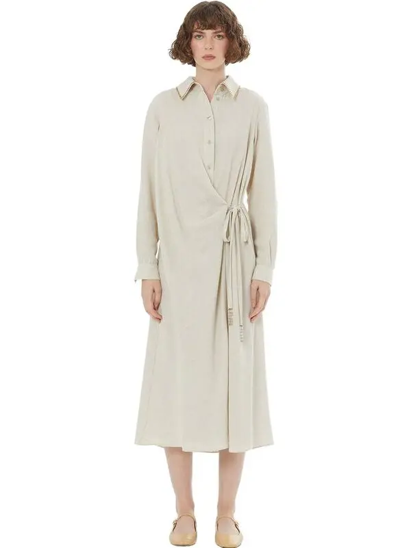 GIZIA Midi Dress With Tie Detail - Beige