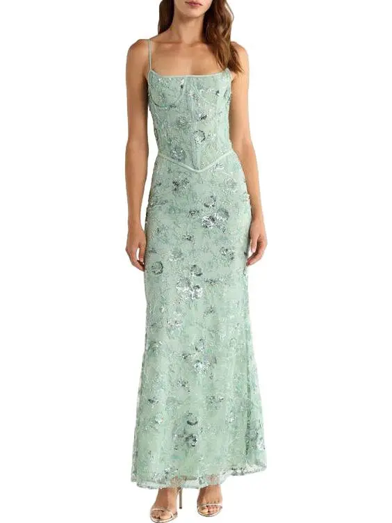 House Of Cb Chantelle Appliqué Organza Gown - Jade