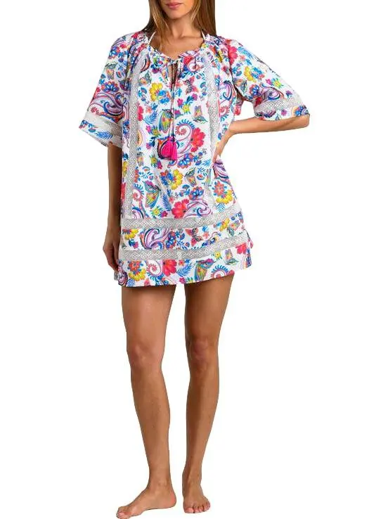 SUNSHINE 79 Butterfly Print Tunic Cover-up With Lace Panels And Tassels - Multi
