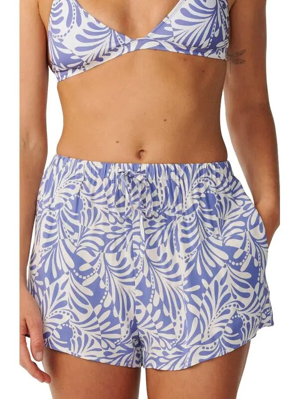 Rip Curl Party Wave Tropical Print Beach Shorts - White/blue