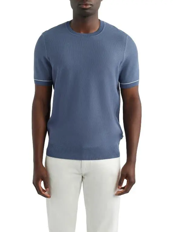 BOSS H-nalon Textured Cotton & Lyocell Top - Open Blue