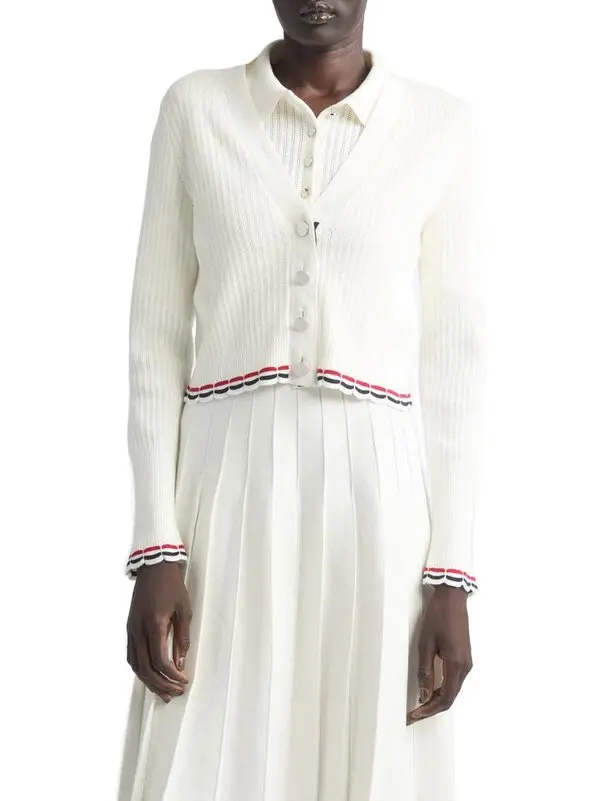 Thom Browne Pointelle Rib Stitch Cardigan - White