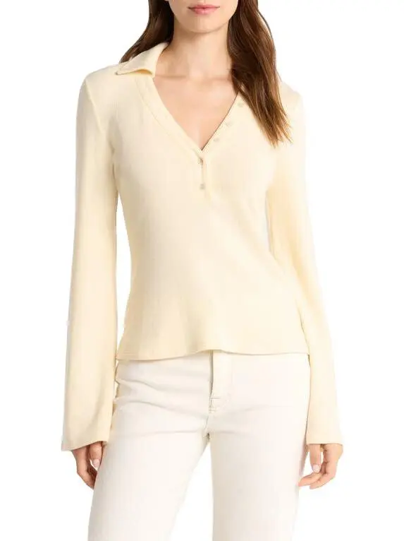 REFORMATION Paisley Knit Top With Bell Sleeves - Custard