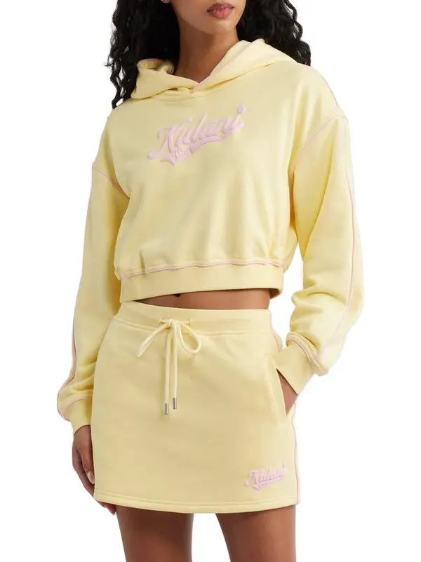 KULANI KINIS Cropped Hoodie With Puff Paint Detailing - Custard Cloud