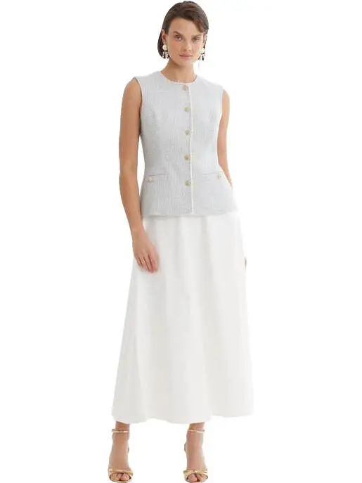 GIZIA Piped-detail Vest Skirt Set - Blue