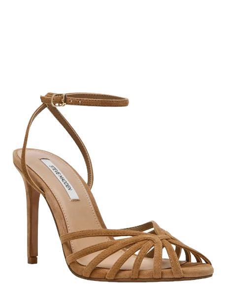 Steve Madden Mizuna Ankle Strap Stiletto Sandal - Tan Suede