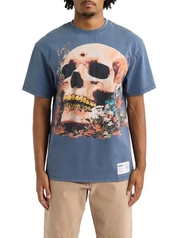 MEMORY LANE Bloom Relic Oversize Cotton Graphic T-shirt - Navy
