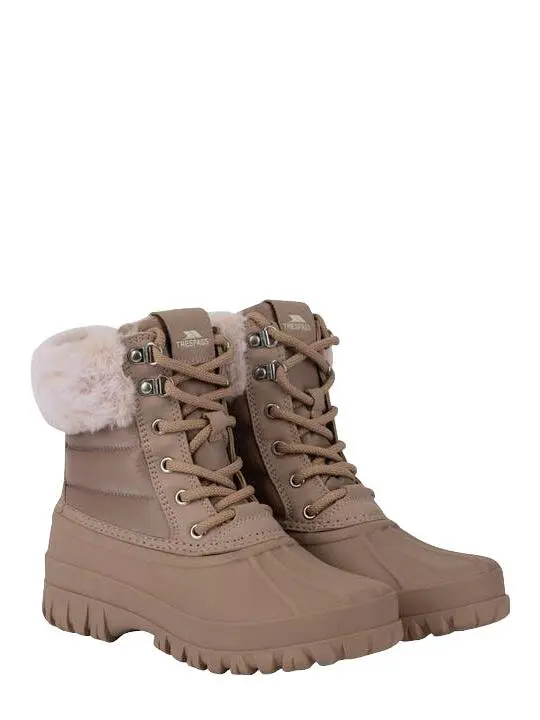 TRESPASS Briony Lace-up Ankle Snow Boots With Faux Fur Lining - Beige