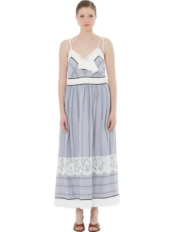 GIZIA Striped Lace Trim Maxi Dress - Blue