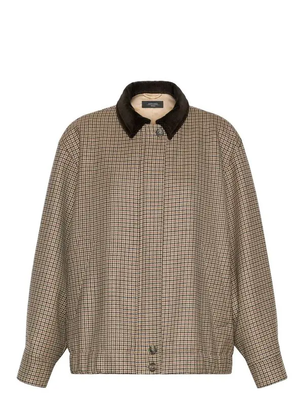 Max Mara Houndstooth Wool Bomber Jacket - Brown