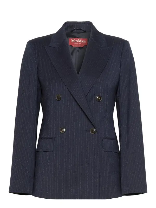 Max Mara Plain-weave Wool Double-breasted Jacket - Navy