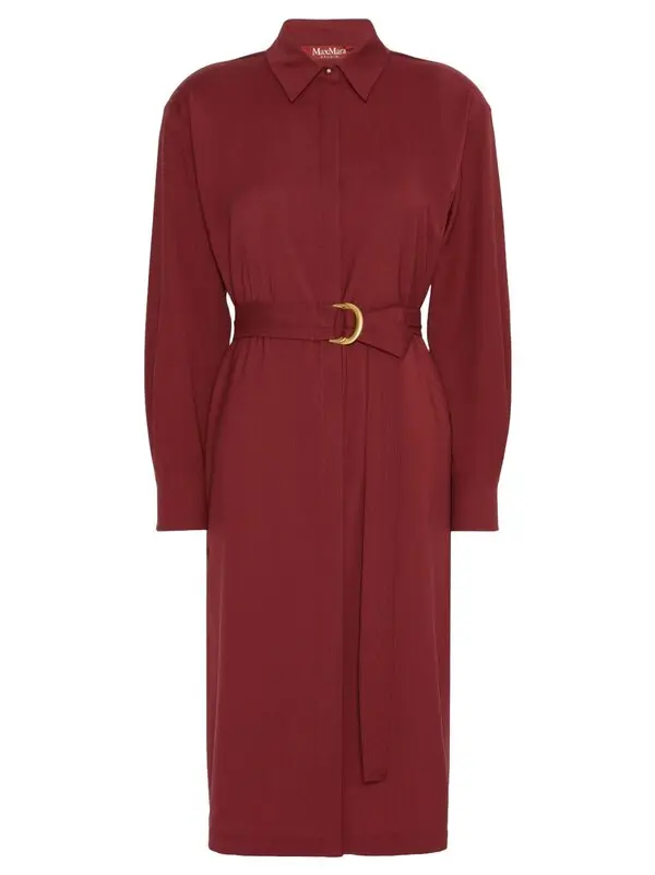 Max Mara Belted Woollen Cloth Shirt Dress - Ruby