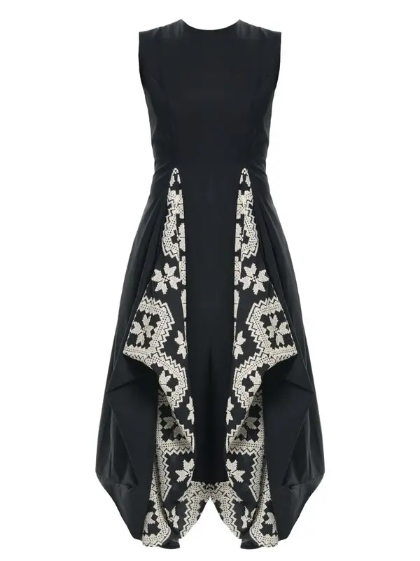 METAMORPHOZA Sleeveless Midi Dress With Embroidered Panels - Black