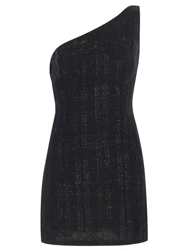 MIRIMALIST Vega One-shoulder Tweed Mini Dress - Black