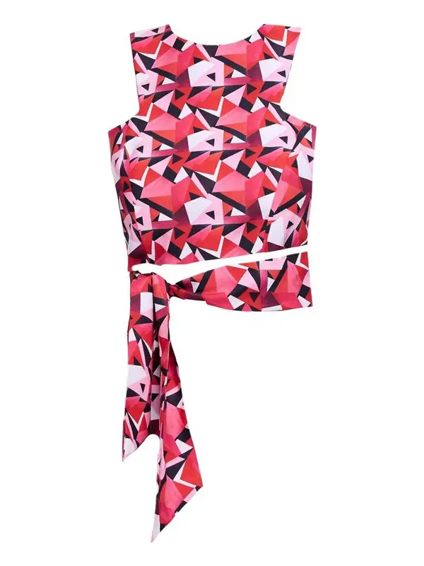 MIRIMALIST Geometric Print Wrap Top - Red