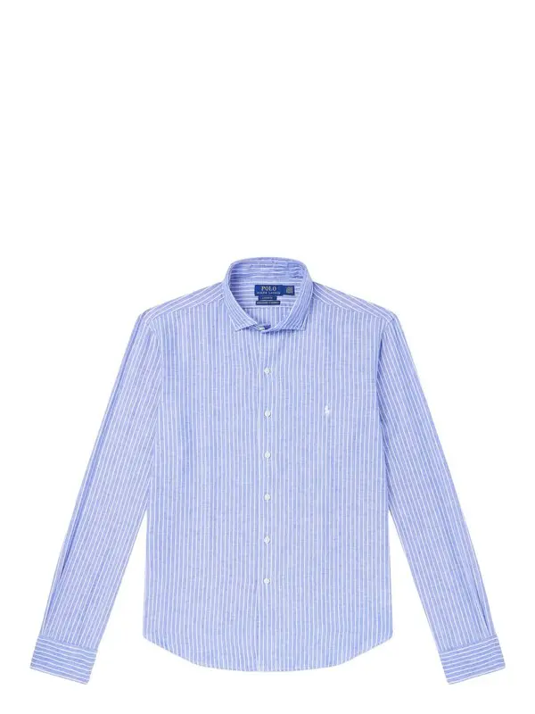 Polo Ralph Lauren Striped Logo-embroidered Cotton And Linen-blend Seersucker Shirt - Blue