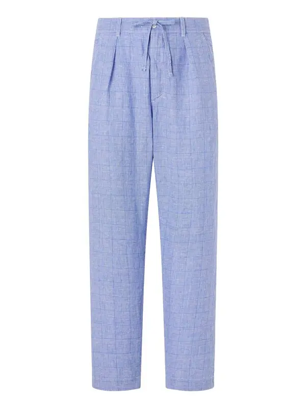 Polo Ralph Lauren Wide-leg Checked Linen Trousers - Blue