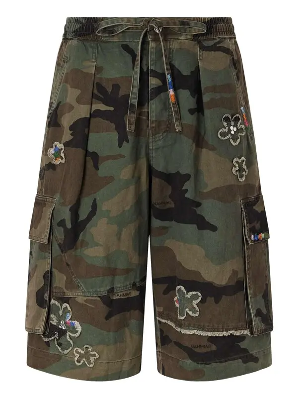 NAHMIAS Wide-leg Printed Cotton Shorts - Green