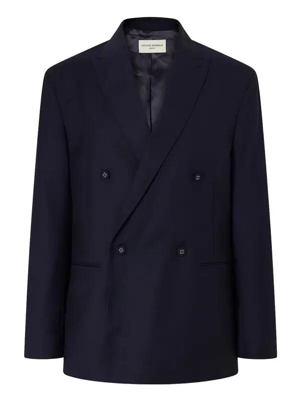 Officine Générale Merrick Wool, Cashmere And Silk-blend Double-breasted Suit Jacket - Blue