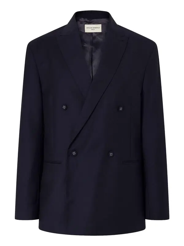 Officine Générale Merrick Wool, Cashmere And Silk-blend Double-breasted Suit Jacket - Navy
