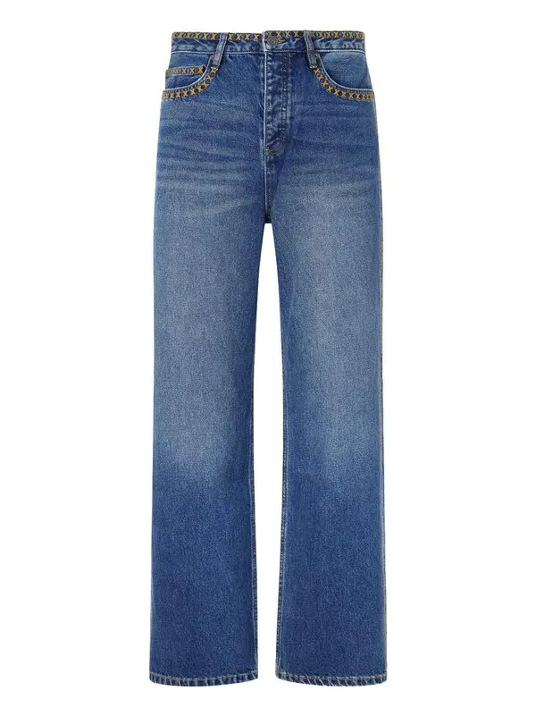 MANAAKI Straight-leg Embroidered Organic Jeans - Blue