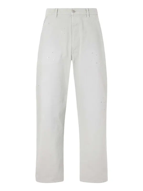 MAISON MARGIELA Wide-leg Paint-splattered Cotton-canvas Trousers - Gray