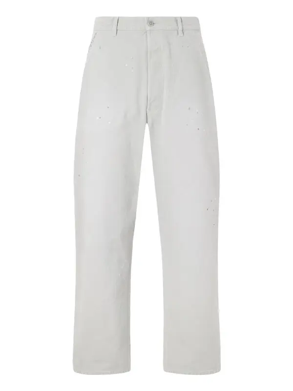 MAISON MARGIELA Wide-leg Paint-splattered Cotton-canvas Trousers - Gray
