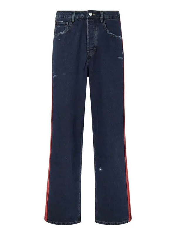 NAHMIAS Destroyed Wide-leg Striped Jeans - Navy