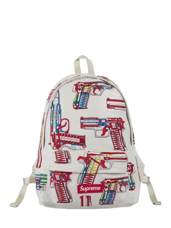Supreme Guns Embroidered Leather Backpack - White
