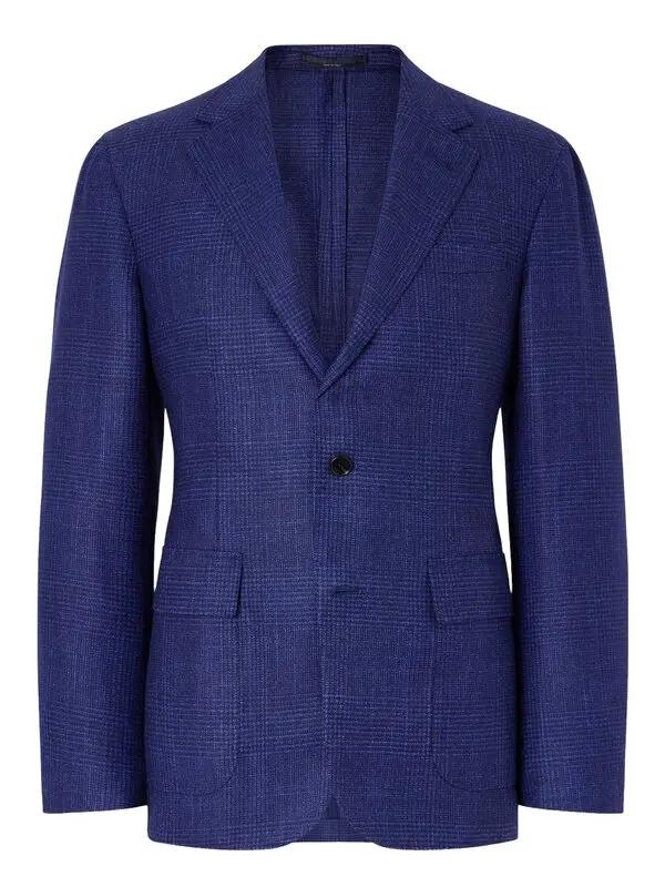 Dunhill Checked Wool, Silk And Cashmere-blend Blazer - Blue