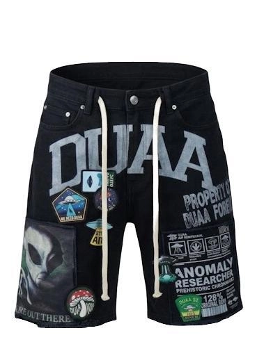 DUAA Ufo Patched Denim Shorts - Black