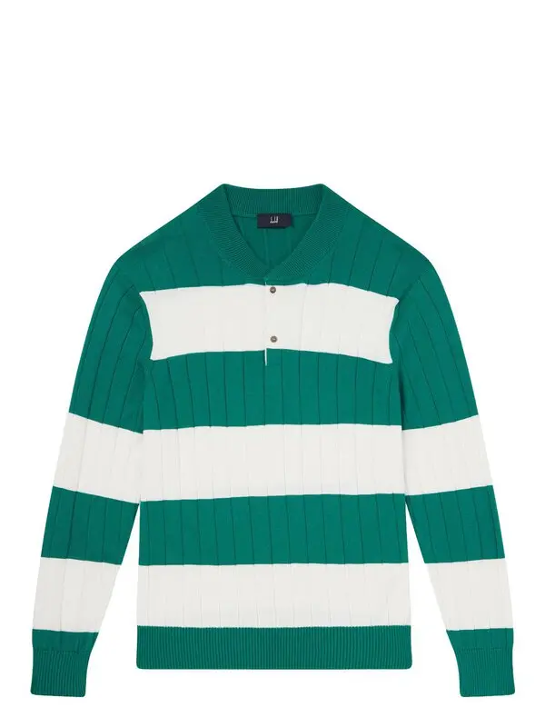 Dunhill Striped Cashmere And Silk-blend Polo Shirt - Green