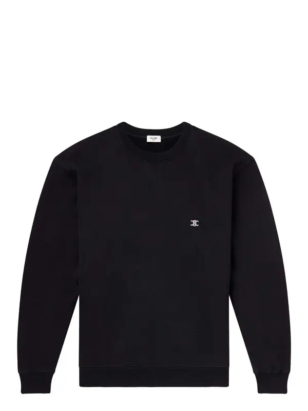 Celine Triomphe-embroidered Cotton-jersey Sweatshirt - Black